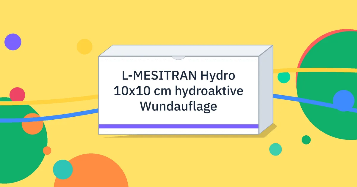 Symbolbild: Packung mit der Aufschrift L-MESITRAN Hydro 10x10 cm hydroaktive Wundauflage (PZN 00820424) – Verfügbarkeit und Bezug in Apotheken in Frankfurt am Main