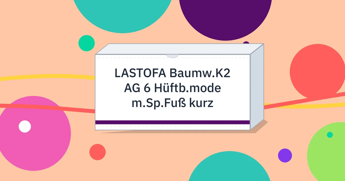Symbolbild: Packung mit der Aufschrift LASTOFA Baumw.K2 AG 6 Hüftb.mode m.Sp.Fuß kurz (PZN 01949628) – Verfügbarkeit und Bezug in Apotheken in Frankfurt am Main