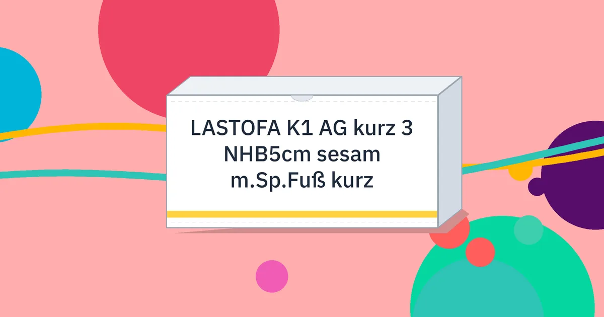 Symbolbild: Packung mit der Aufschrift LASTOFA K1 AG kurz 3 NHB5cm sesam m.Sp.Fuß kurz (PZN 13791351) – Verfügbarkeit und Bezug in Apotheken in Frankfurt am Main