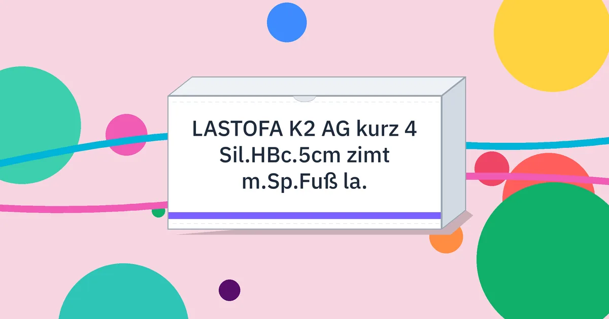 Symbolbild: Packung mit der Aufschrift LASTOFA K2 AG kurz 4 Sil.HBc.5cm zimt m.Sp.Fuß la. (PZN 13805248) – Verfügbarkeit und Bezug in Apotheken in Frankfurt am Main