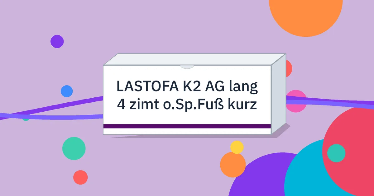 Symbolbild: Packung mit der Aufschrift LASTOFA K2 AG lang 4 zimt o.Sp.Fuß kurz (PZN 13805165) – Verfügbarkeit und Bezug in Apotheken in Frankfurt am Main