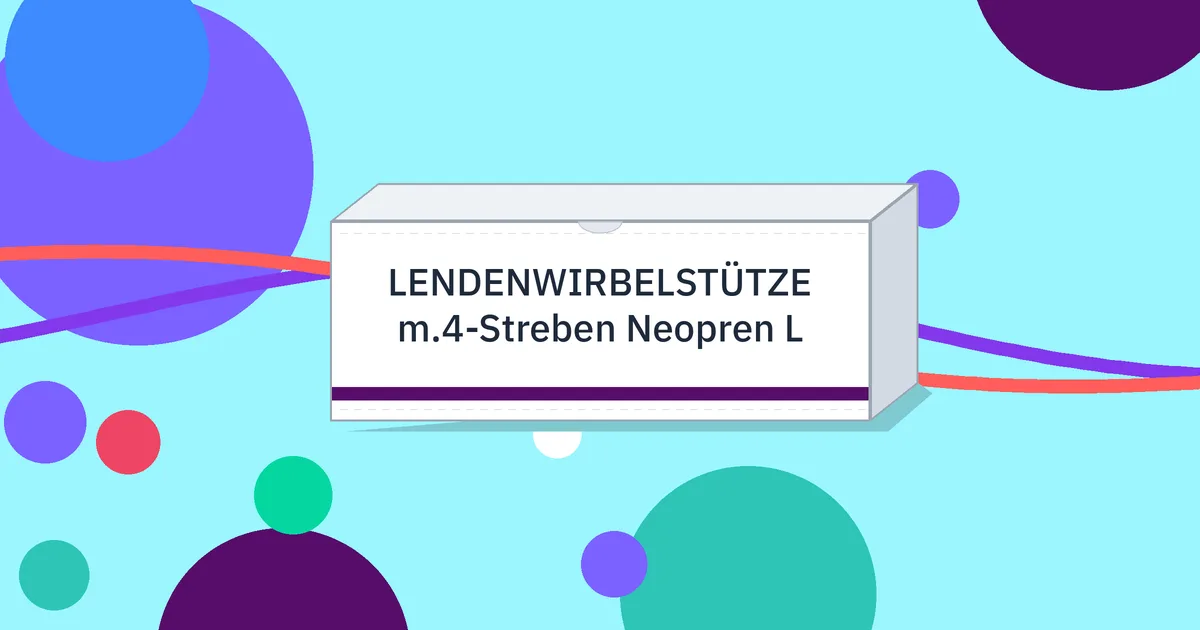 Symbolbild: Packung mit der Aufschrift LENDENWIRBELSTÜTZE m.4-Streben Neopren L (PZN 19070894) – Verfügbarkeit und Bezug in Apotheken in Frankfurt am Main