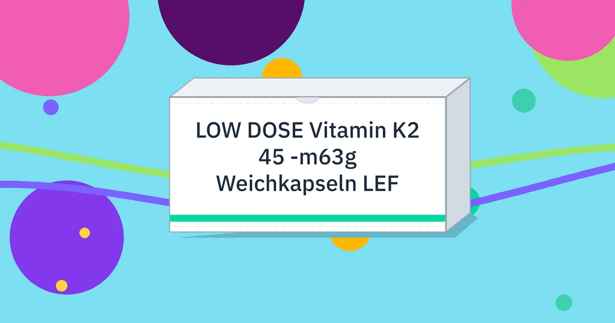 Symbolbild: Packung mit der Aufschrift LOW DOSE Vitamin K2 45 -m63g Weichkapseln LEF (PZN 17964759) – Verfügbarkeit und Bezug in Apotheken in Frankfurt am Main