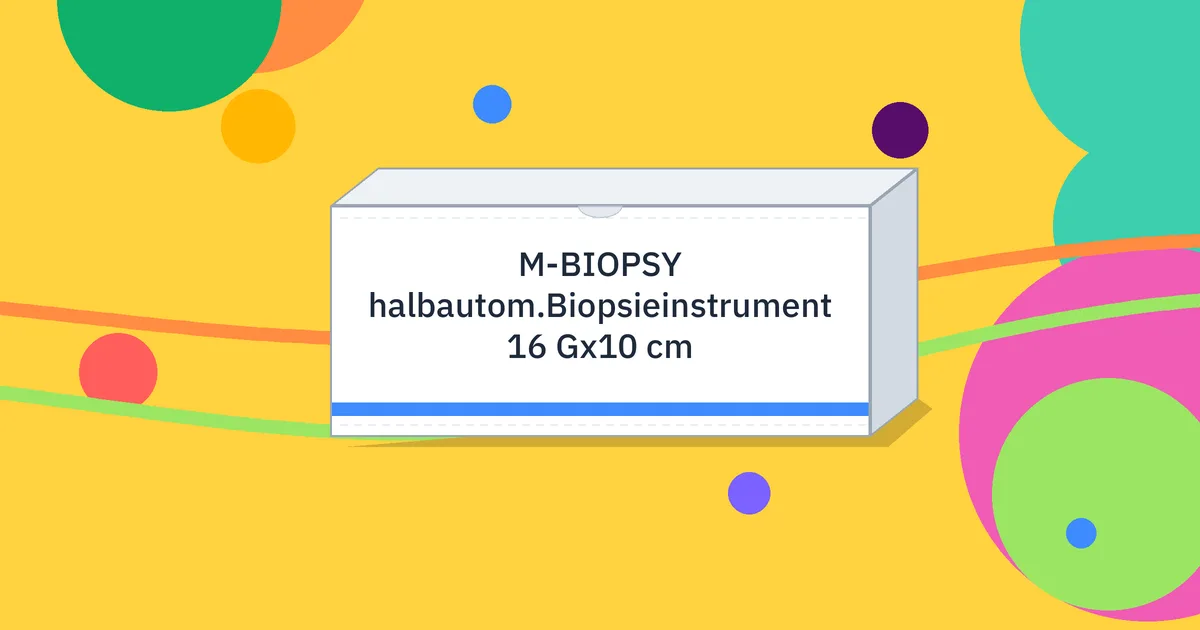 Symbolbild: Packung mit der Aufschrift M-BIOPSY halbautom.Biopsieinstrument 16 Gx10 cm (PZN 20280616) – Verfügbarkeit und Bezug in Apotheken in Frankfurt am Main