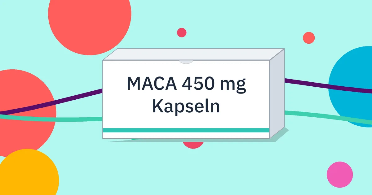 Symbolbild: Packung mit der Aufschrift MACA 450 mg Kapseln (PZN 16017959) – Verfügbarkeit und Bezug in Apotheken in Frankfurt am Main