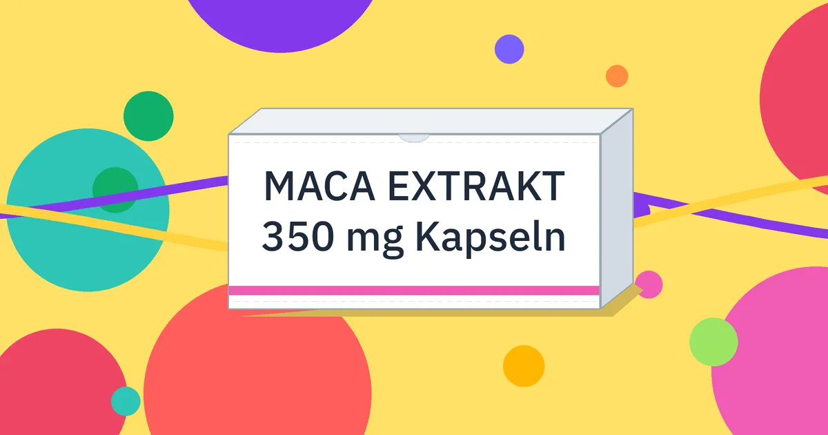 Symbolbild: Packung mit der Aufschrift MACA EXTRAKT 350 mg Kapseln (PZN 19554965) – Verfügbarkeit und Bezug in Apotheken in Frankfurt am Main