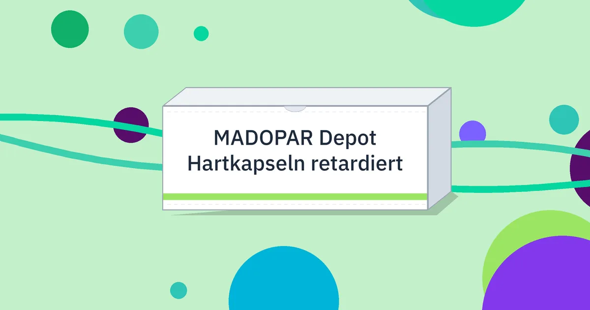 Symbolbild: Packung mit der Aufschrift MADOPAR Depot Hartkapseln retardiert (PZN 04759779) – Verfügbarkeit und Bezug in Apotheken in Frankfurt am Main