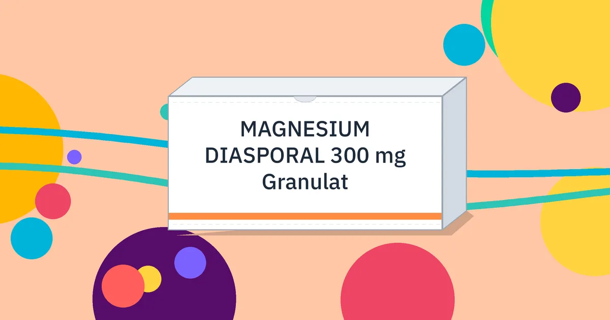 Symbolbild: Packung mit der Aufschrift MAGNESIUM DIASPORAL 300 mg Granulat (PZN 10712486) – Verfügbarkeit und Bezug in Apotheken in Frankfurt am Main