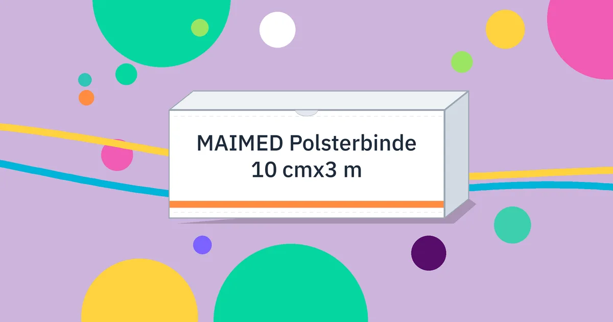 Symbolbild: Packung mit der Aufschrift MAIMED Polsterbinde 10 cmx3 m (PZN 01903767) – Verfügbarkeit und Bezug in Apotheken in Frankfurt am Main