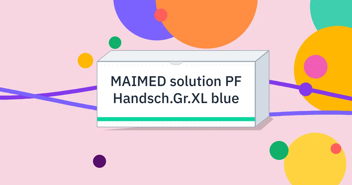 Symbolbild: Packung mit der Aufschrift MAIMED solution PF Handsch.Gr.XL blue (PZN 07764901) – Verfügbarkeit und Bezug in Apotheken in Frankfurt am Main