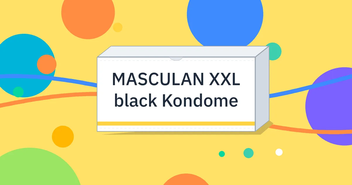 Symbolbild: Packung mit der Aufschrift MASCULAN XXL black Kondome (PZN 01146668) – Verfügbarkeit und Bezug in Apotheken in Frankfurt am Main