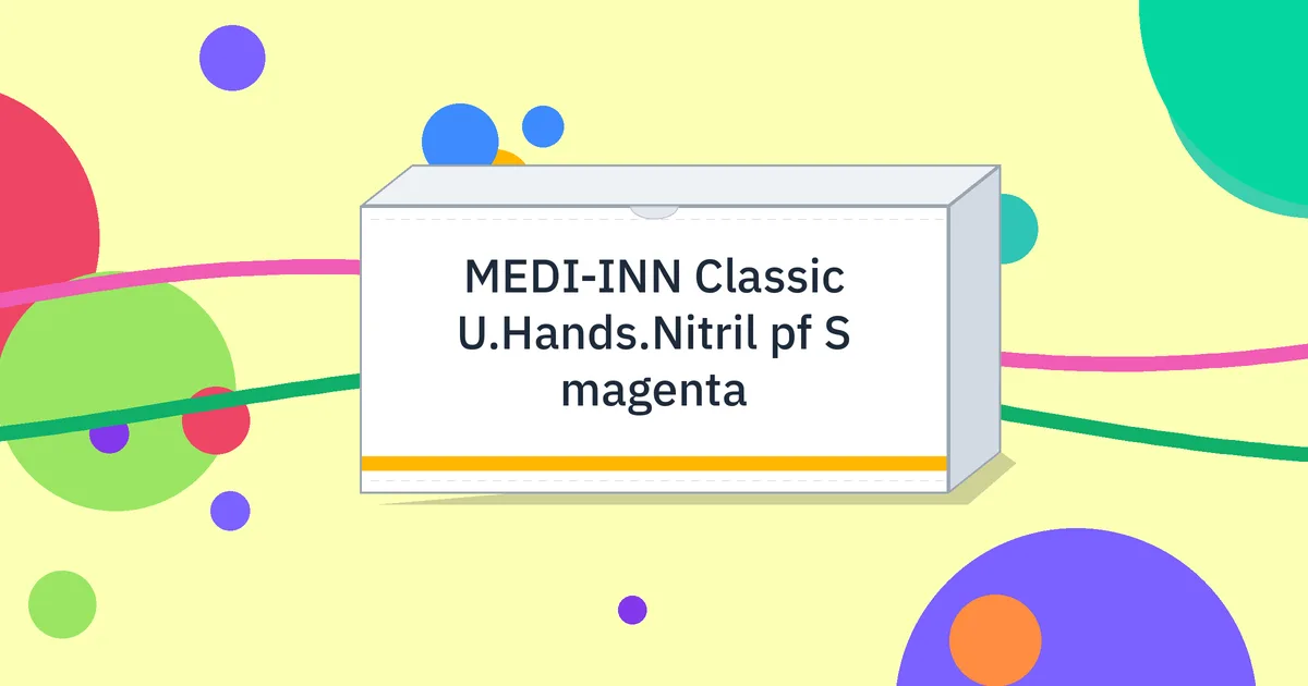 Symbolbild: Packung mit der Aufschrift MEDI-INN Classic U.Hands.Nitril pf S magenta (PZN 18444973) – Verfügbarkeit und Bezug in Apotheken in Frankfurt am Main