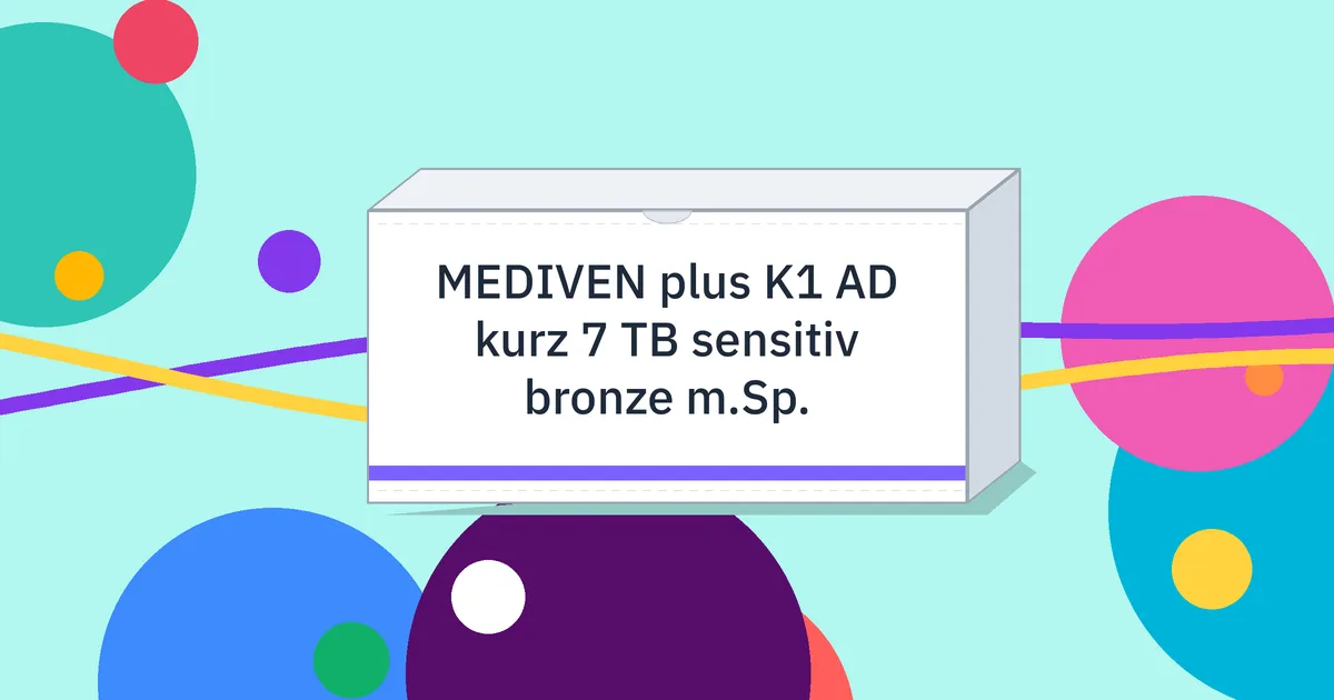 Symbolbild: Packung mit der Aufschrift MEDIVEN plus K1 AD kurz 7 TB sensitiv bronze m.Sp. (PZN 15053982) – Verfügbarkeit und Bezug in Apotheken in Frankfurt am Main