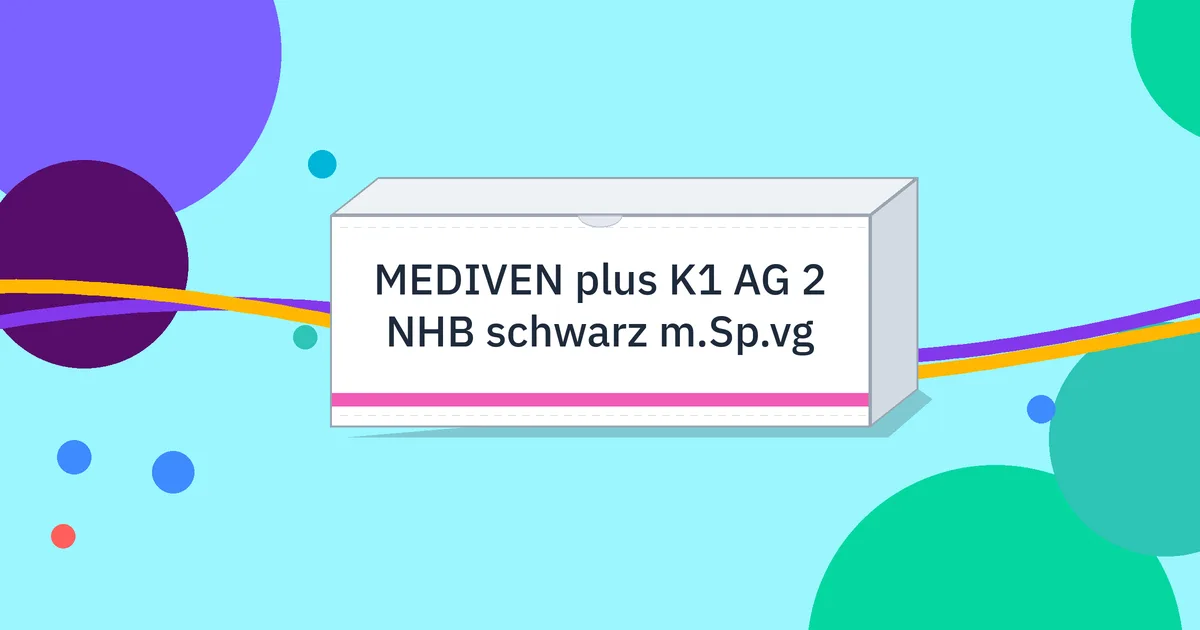 Symbolbild: Packung mit der Aufschrift MEDIVEN plus K1 AG 2 NHB schwarz m.Sp.vg (PZN 15922805) – Verfügbarkeit und Bezug in Apotheken in Frankfurt am Main