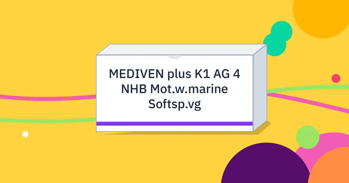Symbolbild: Packung mit der Aufschrift MEDIVEN plus K1 AG 4 NHB Mot.w.marine Softsp.vg (PZN 15920947) – Verfügbarkeit und Bezug in Apotheken in Frankfurt am Main