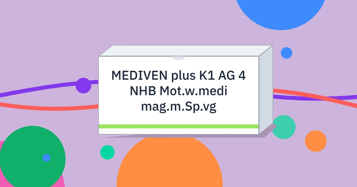 Symbolbild: Packung mit der Aufschrift MEDIVEN plus K1 AG 4 NHB Mot.w.medi mag.m.Sp.vg (PZN 15920120) – Verfügbarkeit und Bezug in Apotheken in Frankfurt am Main