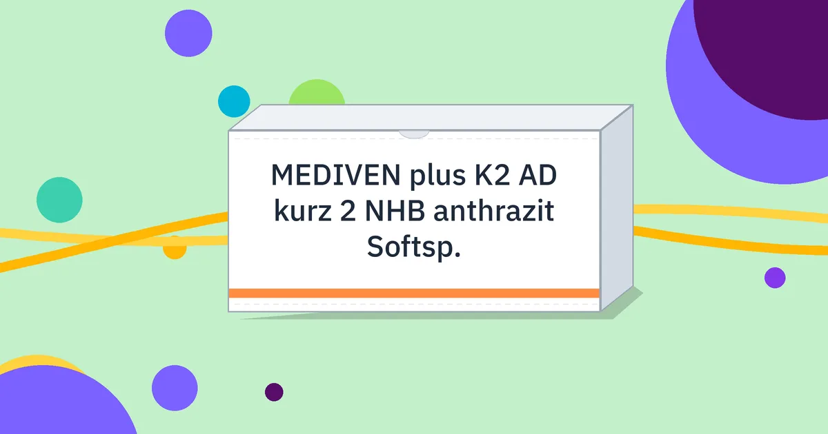 Symbolbild: Packung mit der Aufschrift MEDIVEN plus K2 AD kurz 2 NHB anthrazit Softsp. (PZN 15924796) – Verfügbarkeit und Bezug in Apotheken in Frankfurt am Main