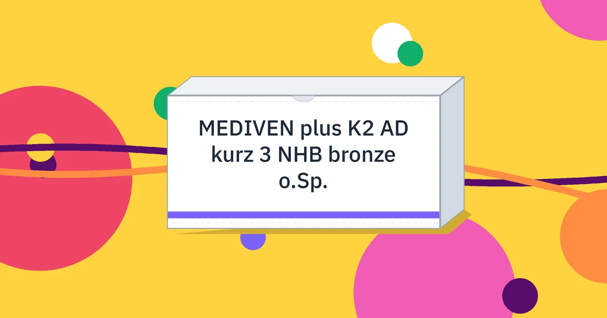 Symbolbild: Packung mit der Aufschrift MEDIVEN plus K2 AD kurz 3 NHB bronze o.Sp. (PZN 15925531) – Verfügbarkeit und Bezug in Apotheken in Frankfurt am Main