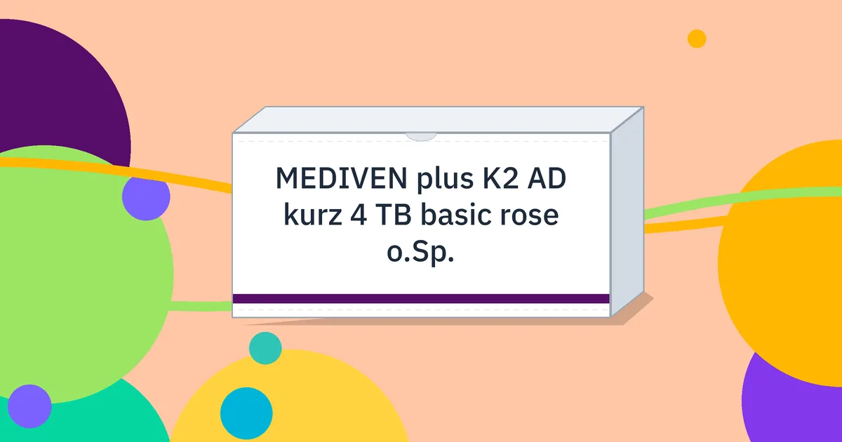 Symbolbild: Packung mit der Aufschrift MEDIVEN plus K2 AD kurz 4 TB basic rose o.Sp. (PZN 15098358) – Verfügbarkeit und Bezug in Apotheken in Frankfurt am Main