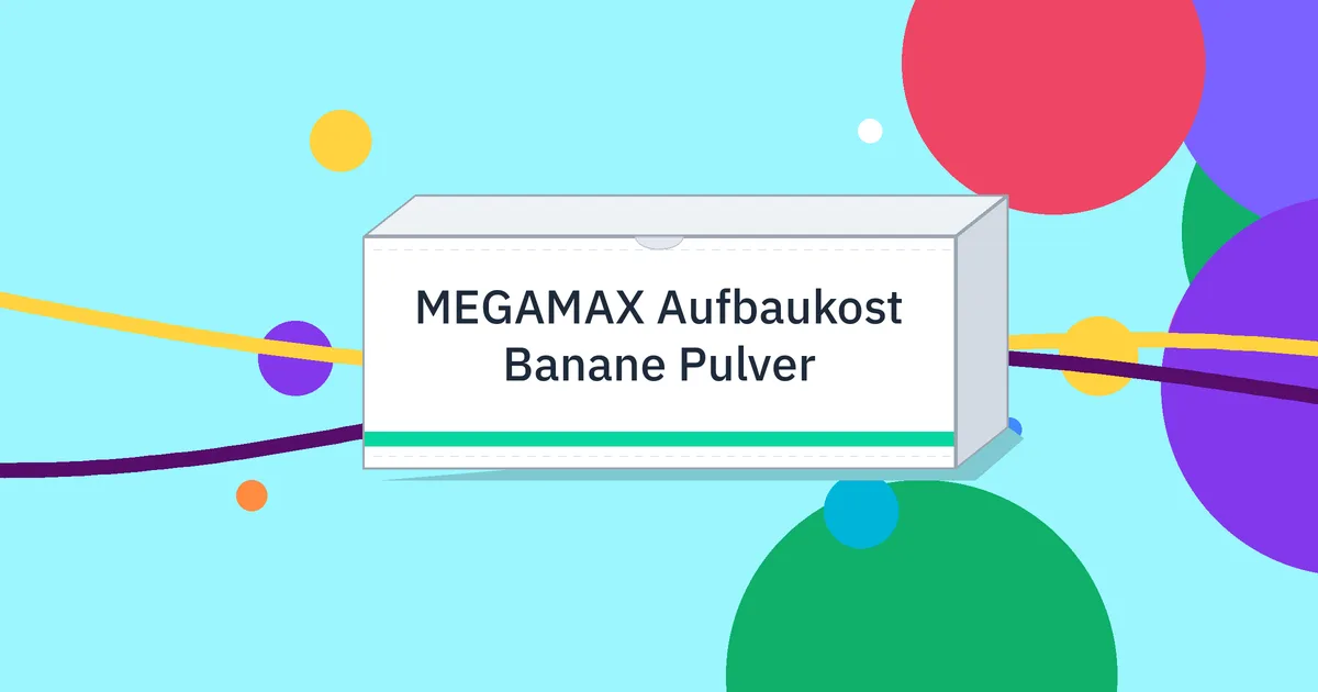 Symbolbild: Packung mit der Aufschrift MEGAMAX Aufbaukost Banane Pulver (PZN 12896154) – Verfügbarkeit und Bezug in Apotheken in Frankfurt am Main