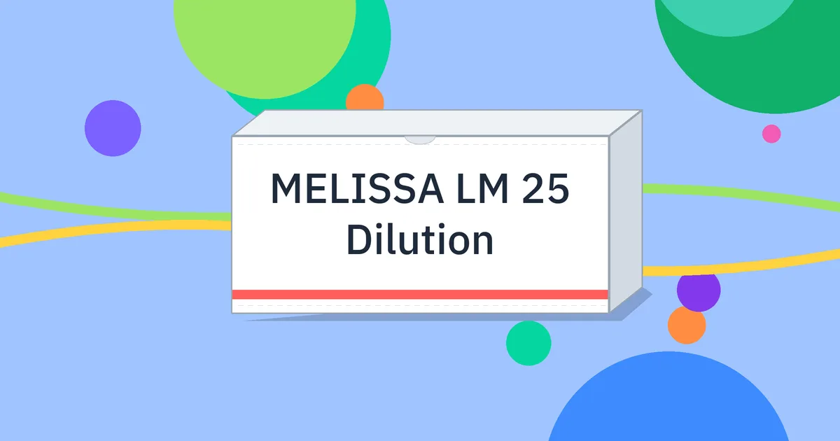 Symbolbild: Packung mit der Aufschrift MELISSA LM 25 Dilution (PZN 12947503) – Verfügbarkeit und Bezug in Apotheken in Frankfurt am Main