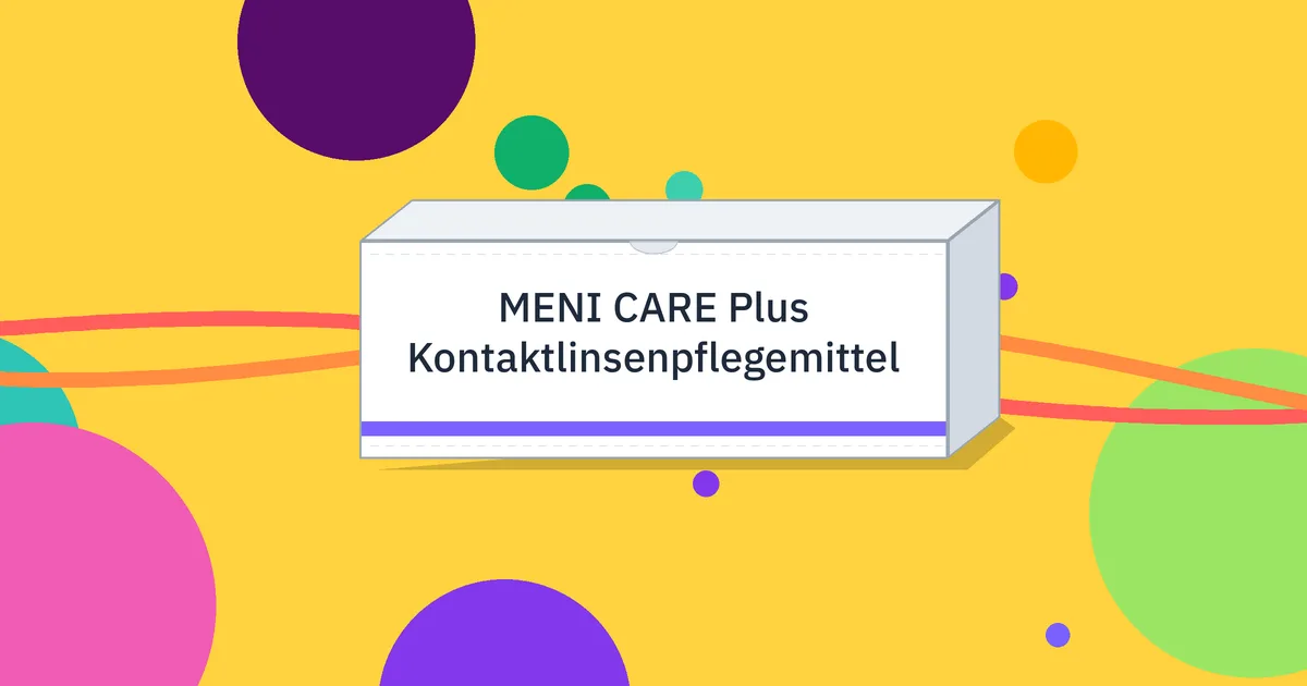 Symbolbild: Packung mit der Aufschrift MENI CARE Plus Kontaktlinsenpflegemittel (PZN 00882307) – Verfügbarkeit und Bezug in Apotheken in Frankfurt am Main