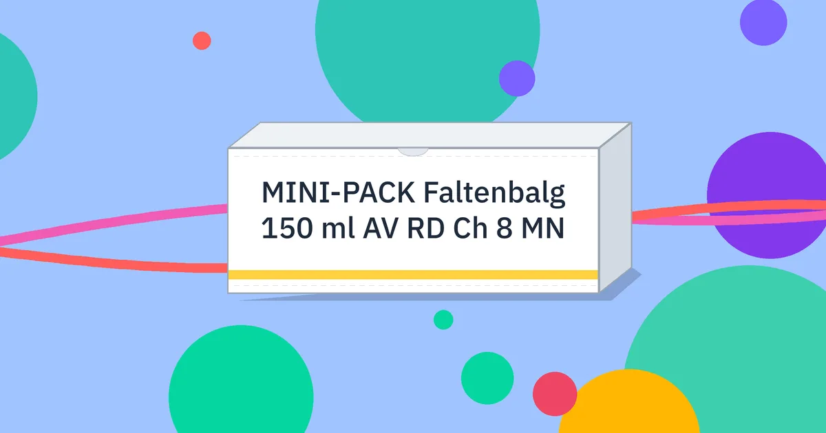 Symbolbild: Packung mit der Aufschrift MINI-PACK Faltenbalg 150 ml AV RD Ch 8 MN (PZN 17486107) – Verfügbarkeit und Bezug in Apotheken in Frankfurt am Main