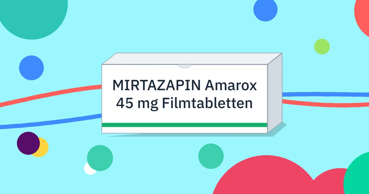 Symbolbild: Packung mit der Aufschrift MIRTAZAPIN Amarox 45 mg Filmtabletten (PZN 19277230) – Verfügbarkeit und Bezug in Apotheken in Frankfurt am Main