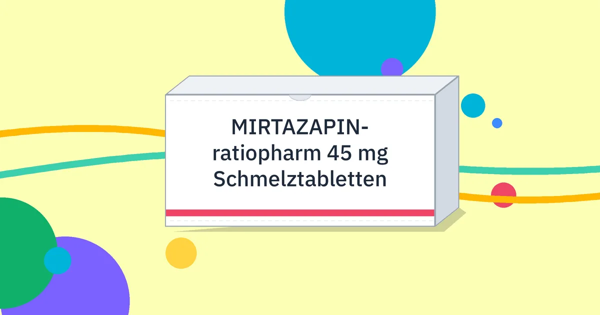 Symbolbild: Packung mit der Aufschrift MIRTAZAPIN-ratiopharm 45 mg Schmelztabletten (PZN 05105318) – Verfügbarkeit und Bezug in Apotheken in Frankfurt am Main