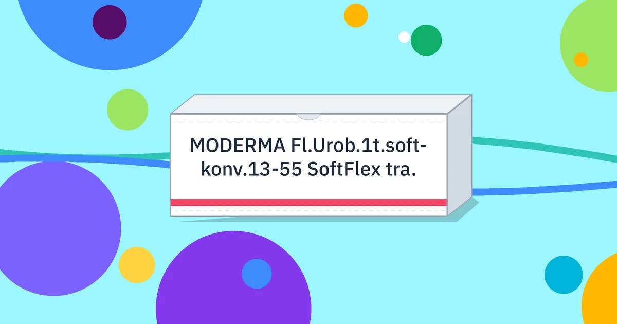 Symbolbild: Packung mit der Aufschrift MODERMA Fl.Urob.1t.soft-konv.13-55 SoftFlex tra. (PZN 16661063) – Verfügbarkeit und Bezug in Apotheken in Frankfurt am Main