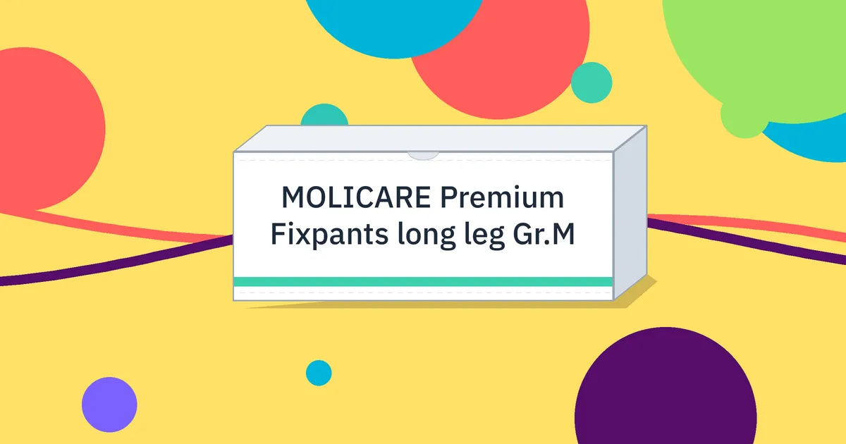 Symbolbild: Packung mit der Aufschrift MOLICARE Premium Fixpants long leg Gr.M (PZN 14442411) – Verfügbarkeit und Bezug in Apotheken in Frankfurt am Main