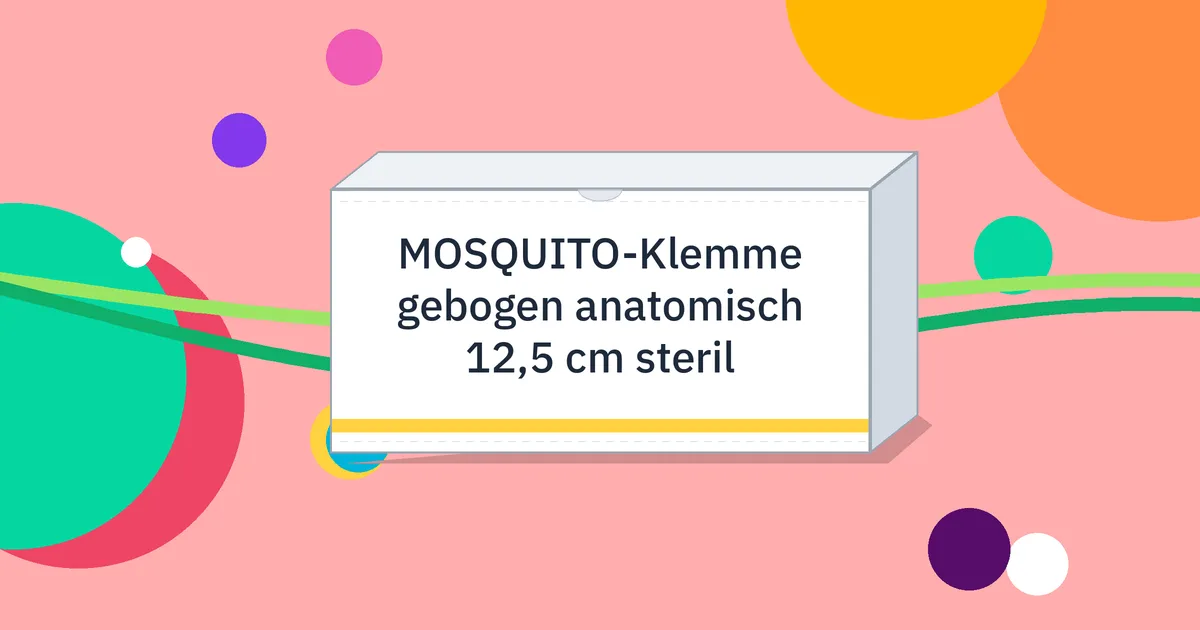 Symbolbild: Packung mit der Aufschrift MOSQUITO-Klemme gebogen anatomisch 12,5 cm steril (PZN 19977878) – Verfügbarkeit und Bezug in Apotheken in Frankfurt am Main