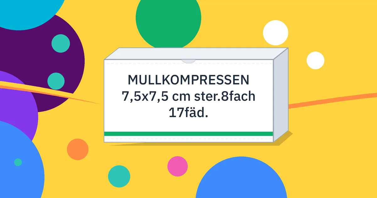 Symbolbild: Packung mit der Aufschrift MULLKOMPRESSEN 7,5x7,5 cm ster.8fach 17fäd. (PZN 06929286) – Verfügbarkeit und Bezug in Apotheken in Frankfurt am Main