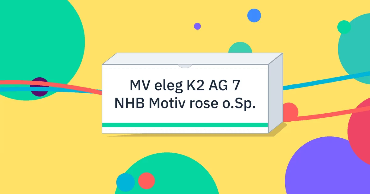 Symbolbild: Packung mit der Aufschrift MV eleg K2 AG 7 NHB Motiv rose o.Sp. (PZN 15721886) – Verfügbarkeit und Bezug in Apotheken in Frankfurt am Main
