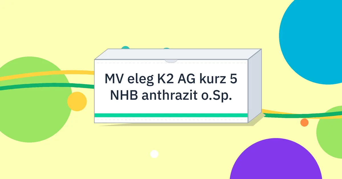 Symbolbild: Packung mit der Aufschrift MV eleg K2 AG kurz 5 NHB anthrazit o.Sp. (PZN 15715638) – Verfügbarkeit und Bezug in Apotheken in Frankfurt am Main