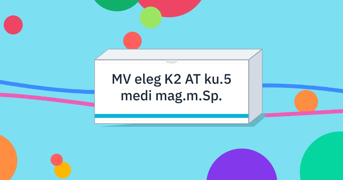 Symbolbild: Packung mit der Aufschrift MV eleg K2 AT ku.5 medi mag.m.Sp. (PZN 14626424) – Verfügbarkeit und Bezug in Apotheken in Frankfurt am Main