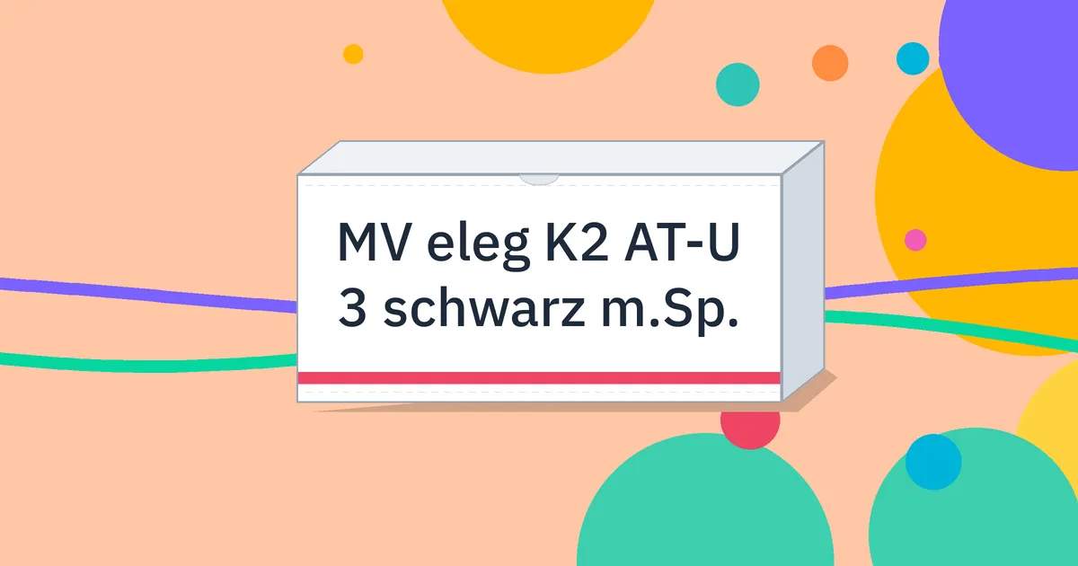 Symbolbild: Packung mit der Aufschrift MV eleg K2 AT-U 3 schwarz m.Sp. (PZN 00313934) – Verfügbarkeit und Bezug in Apotheken in Frankfurt am Main