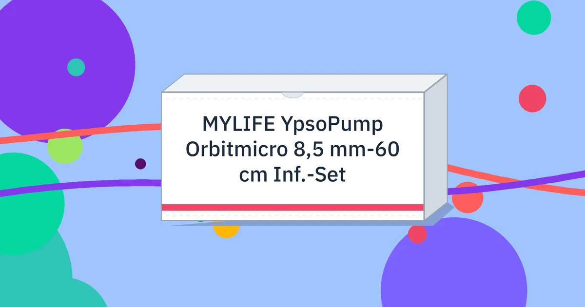 Symbolbild: Packung mit der Aufschrift MYLIFE YpsoPump Orbitmicro 8,5 mm-60 cm Inf.-Set (PZN 18730839) – Verfügbarkeit und Bezug in Apotheken in Frankfurt am Main