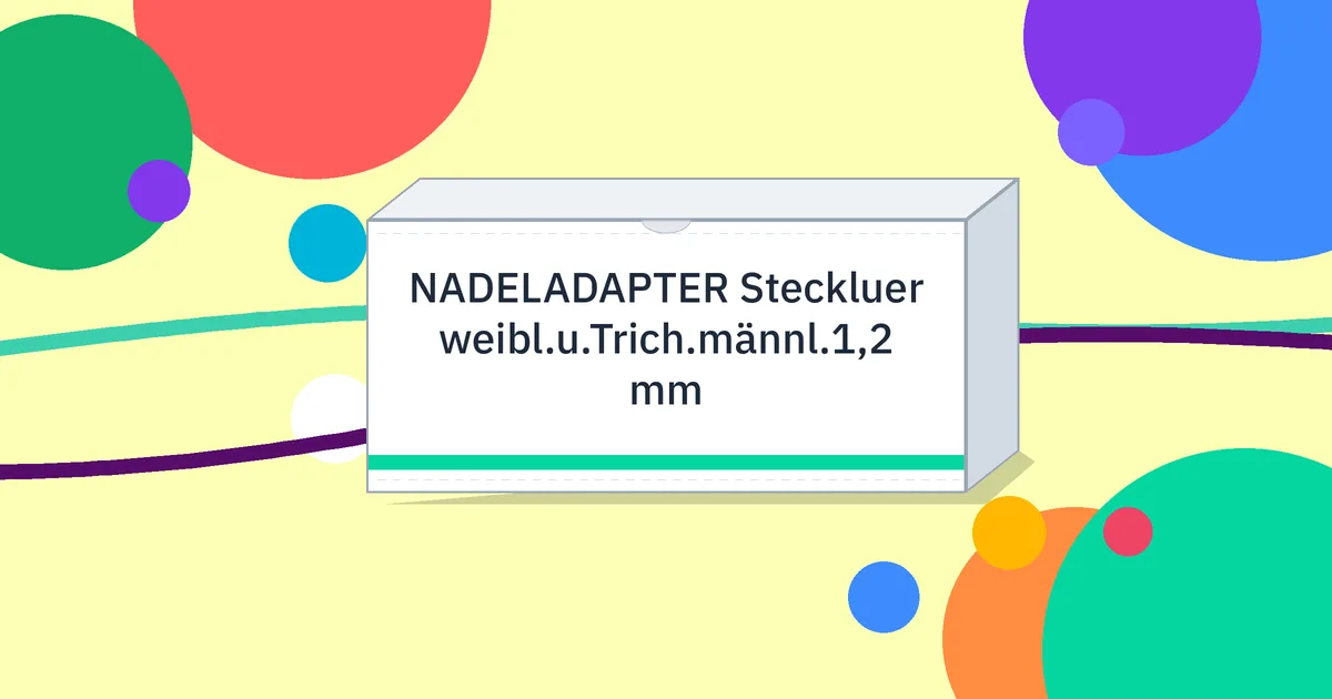 Symbolbild: Packung mit der Aufschrift NADELADAPTER Steckluer weibl.u.Trich.männl.1,2 mm (PZN 00446546) – Verfügbarkeit und Bezug in Apotheken in Frankfurt am Main