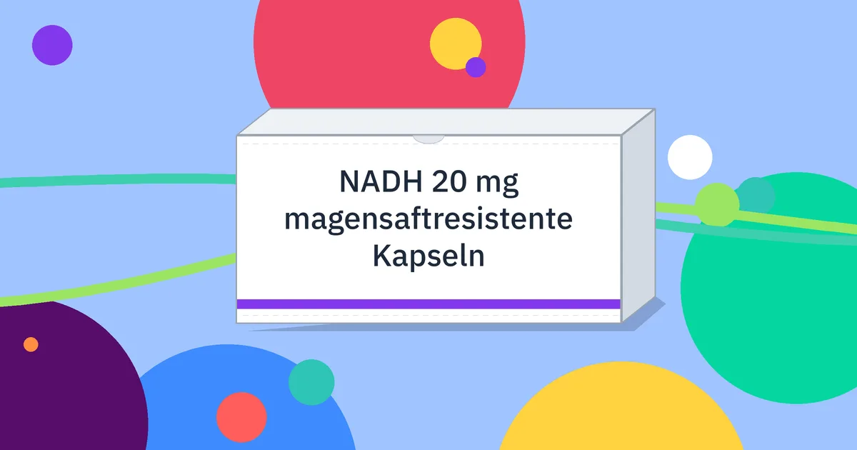 Symbolbild: Packung mit der Aufschrift NADH 20 mg magensaftresistente Kapseln (PZN 11047358) – Verfügbarkeit und Bezug in Apotheken in Frankfurt am Main