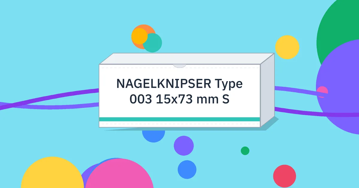 Symbolbild: Packung mit der Aufschrift NAGELKNIPSER Type 003 15x73 mm S (PZN 13332494) – Verfügbarkeit und Bezug in Apotheken in Frankfurt am Main