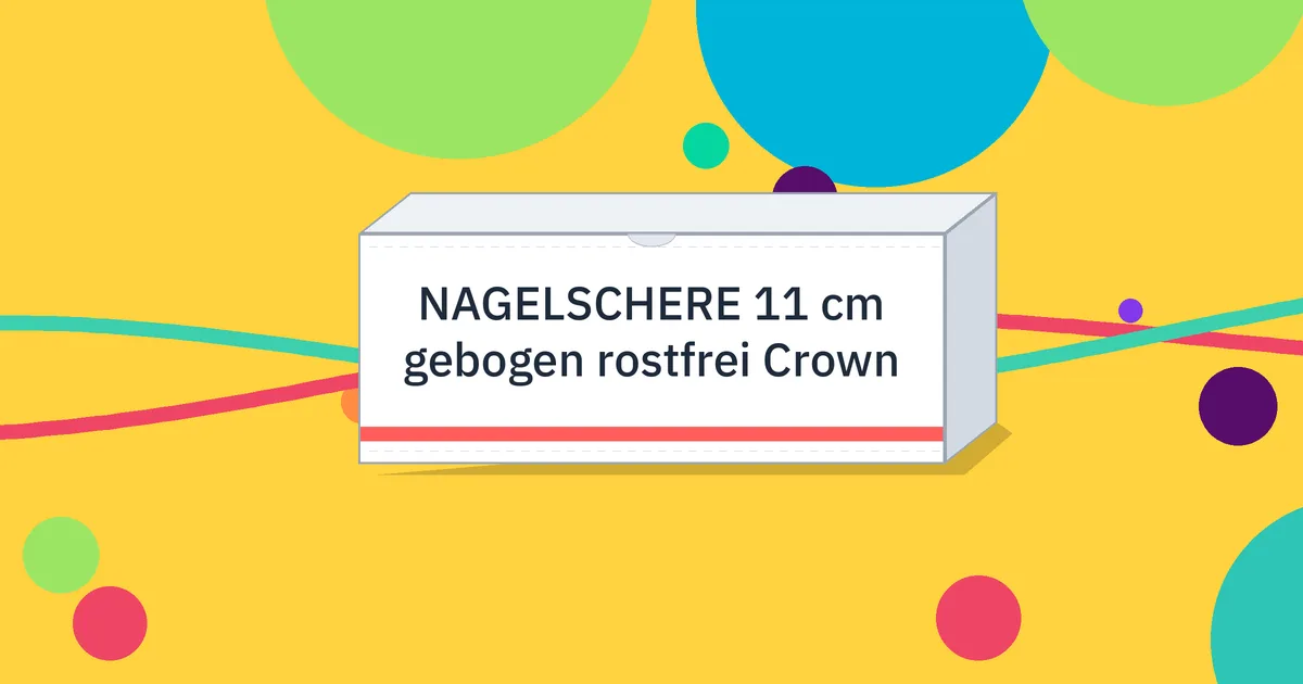Symbolbild: Packung mit der Aufschrift NAGELSCHERE 11 cm gebogen rostfrei Crown (PZN 06805199) – Verfügbarkeit und Bezug in Apotheken in Frankfurt am Main