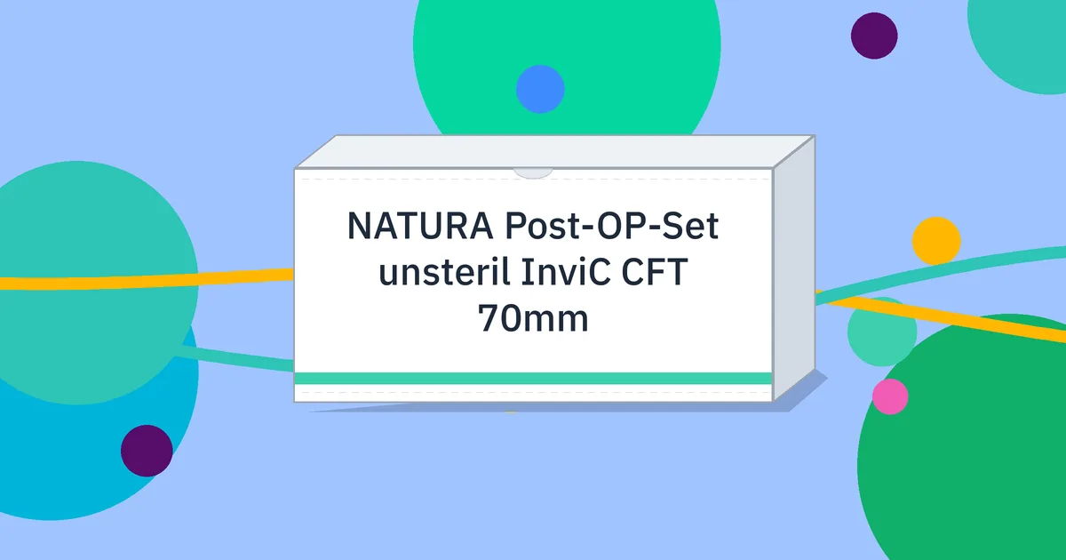 Symbolbild: Packung mit der Aufschrift NATURA Post-OP-Set unsteril InviC CFT 70mm (PZN 17871236) – Verfügbarkeit und Bezug in Apotheken in Frankfurt am Main