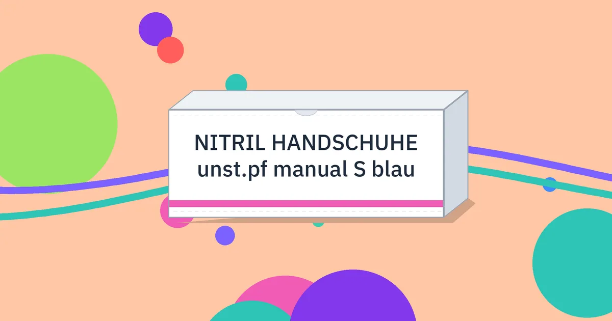 Symbolbild: Packung mit der Aufschrift NITRIL HANDSCHUHE unst.pf manual S blau (PZN 18034034) – Verfügbarkeit und Bezug in Apotheken in Frankfurt am Main