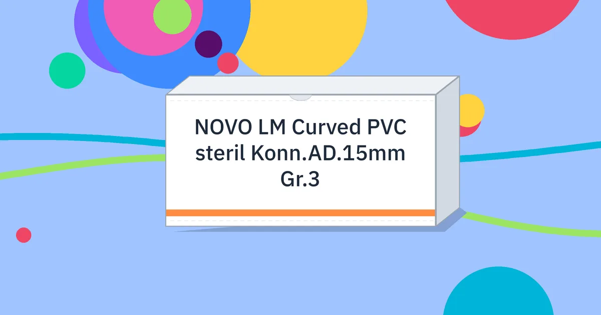 Symbolbild: Packung mit der Aufschrift NOVO LM Curved PVC steril Konn.AD.15mm Gr.3 (PZN 18491725) – Verfügbarkeit und Bezug in Apotheken in Frankfurt am Main