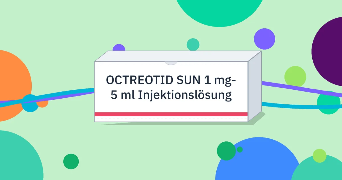 Symbolbild: Packung mit der Aufschrift OCTREOTID SUN 1 mg-5 ml Injektionslösung (PZN 09298366) – Verfügbarkeit und Bezug in Apotheken in Frankfurt am Main