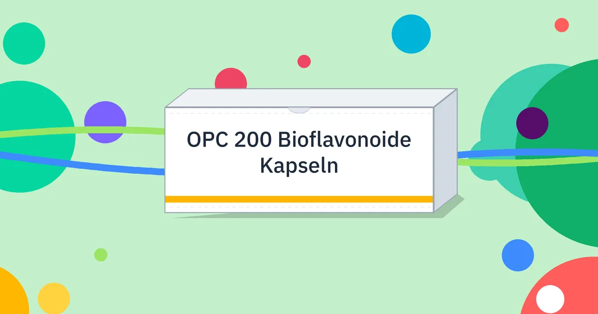 Symbolbild: Packung mit der Aufschrift OPC 200 Bioflavonoide Kapseln (PZN 02604340) – Verfügbarkeit und Bezug in Apotheken in Frankfurt am Main