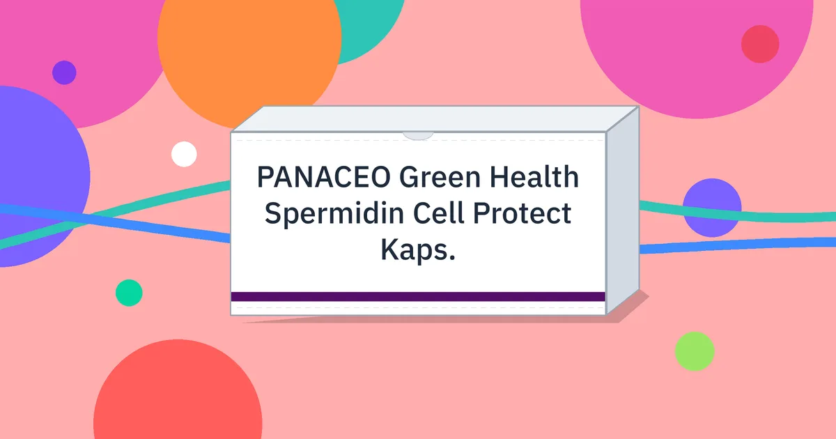 Symbolbild: Packung mit der Aufschrift PANACEO Green Health Spermidin Cell Protect Kaps. (PZN 19096304) – Verfügbarkeit und Bezug in Apotheken in Frankfurt am Main