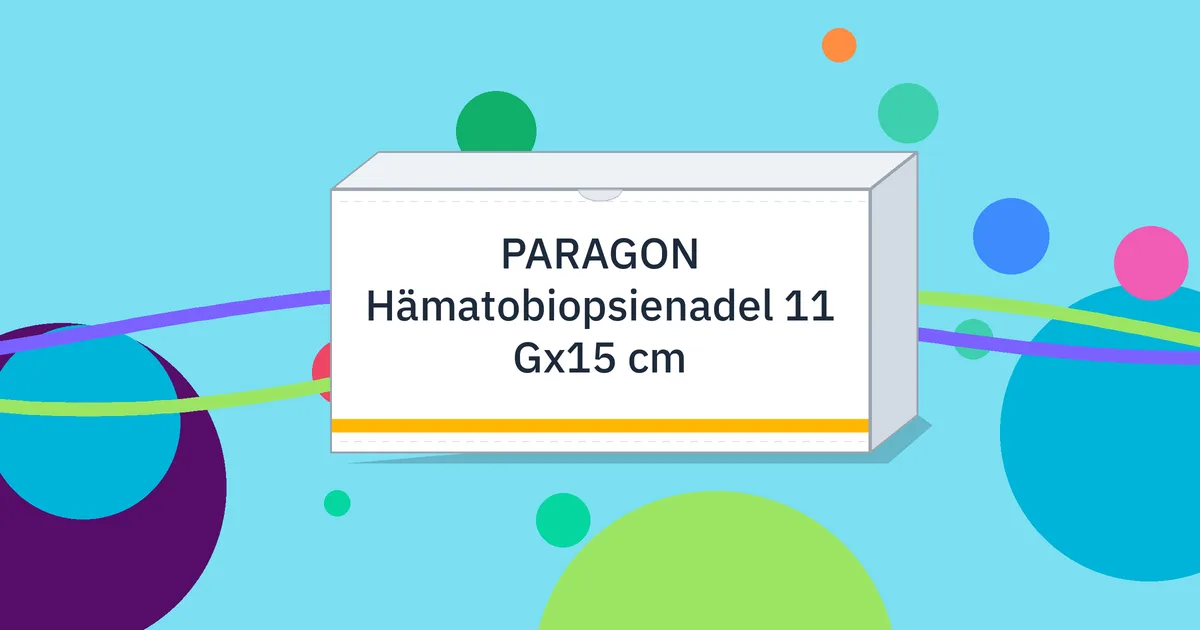 Symbolbild: Packung mit der Aufschrift PARAGON Hämatobiopsienadel 11 Gx15 cm (PZN 18214440) – Verfügbarkeit und Bezug in Apotheken in Frankfurt am Main