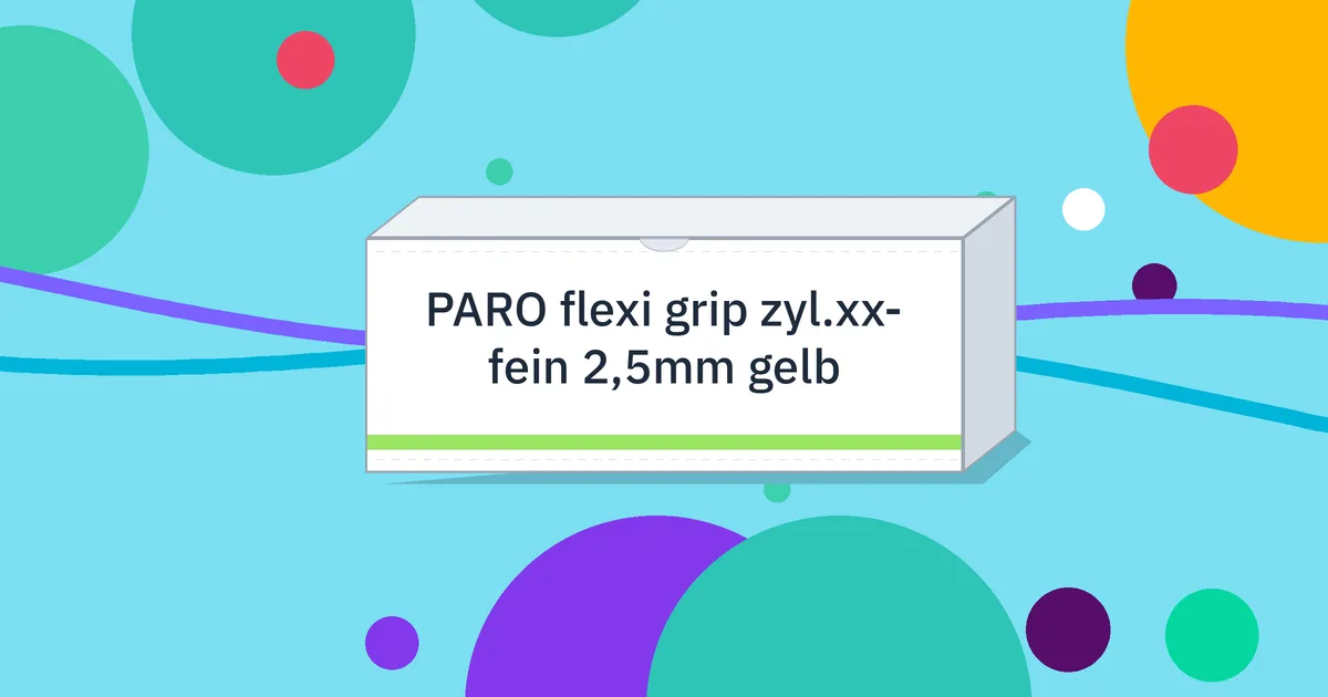 Symbolbild: Packung mit der Aufschrift PARO flexi grip zyl.xx-fein 2,5mm gelb (PZN 17372668) – Verfügbarkeit und Bezug in Apotheken in Frankfurt am Main